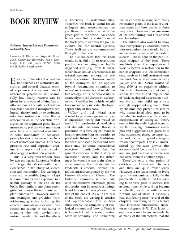 (PDF) Primary Succession and Ecosystem Rehabilitation