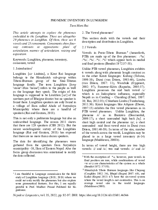 (PDF) 14-Tara Mani Rai_PHONEMIC INVENTORY IN LUNGKHIM