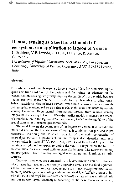 (PDF) Remote Sensing As A Tool For 3D Model Of Ecosystems: An ...