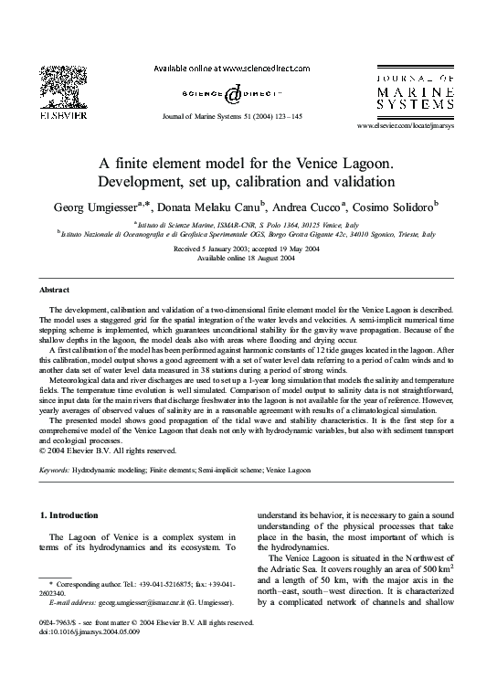 (PDF) A finite element model for the Venice Lagoon. Development, set up ...