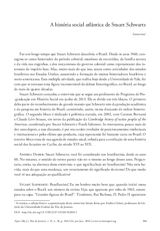 (PDF) A história social atlântica de Stuart Schwartz – Andrea Daher