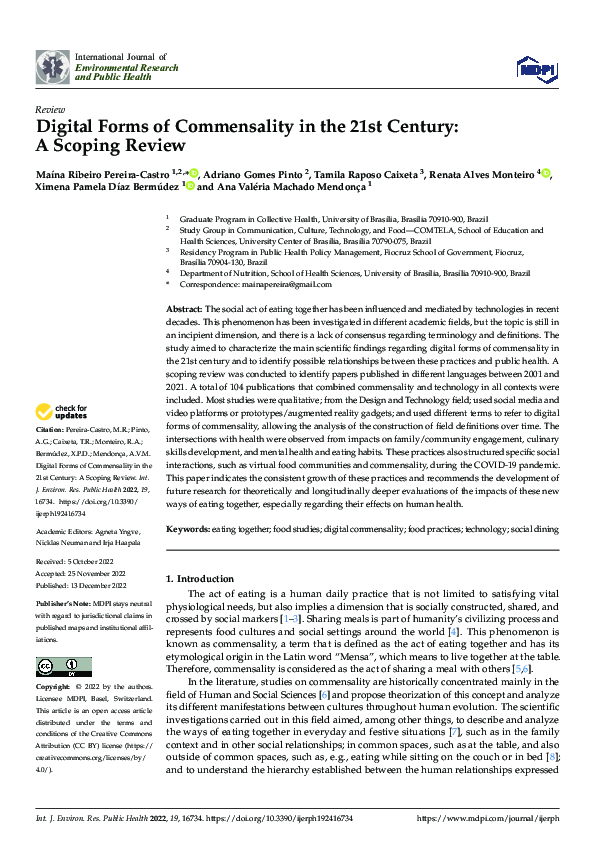 (PDF) Digital Forms of Commensality in the 21st Century: A Scoping Review