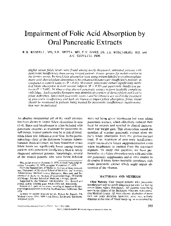 (PDF) Impairment of folic acid absorption by oral pancreatic extracts