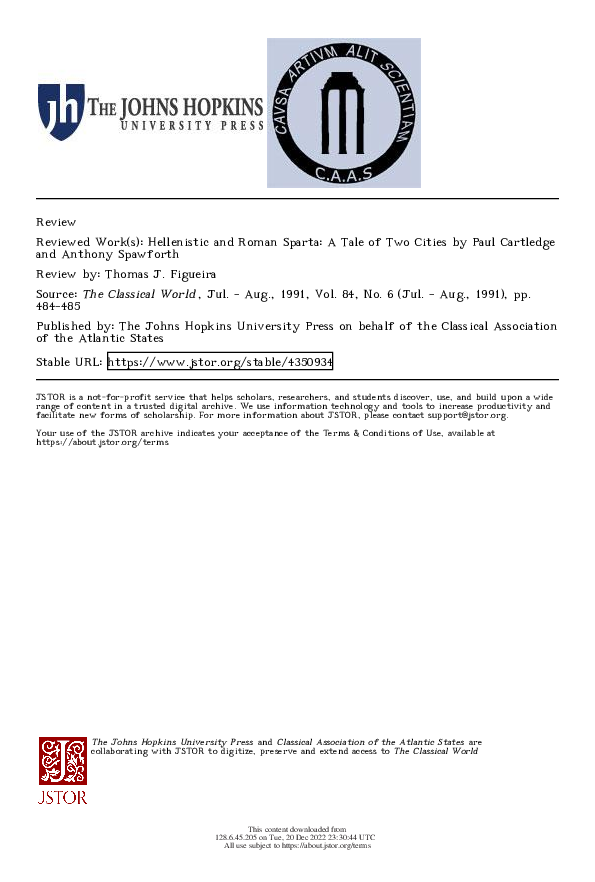 (PDF) Review: P. Cartledge and A. Spawforth, Hellenistic Sparta: A Tale ...