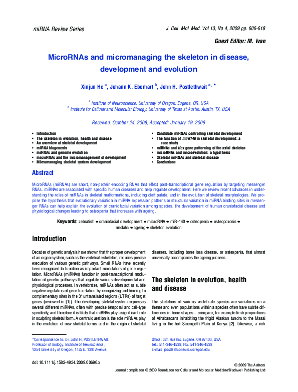 (PDF) MicroRNAs and micromanaging the skeleton in disease, development and evolution