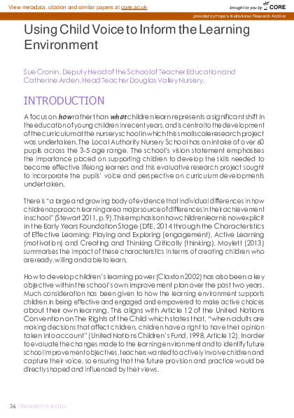 (PDF) Using child voice to inform the learning environment