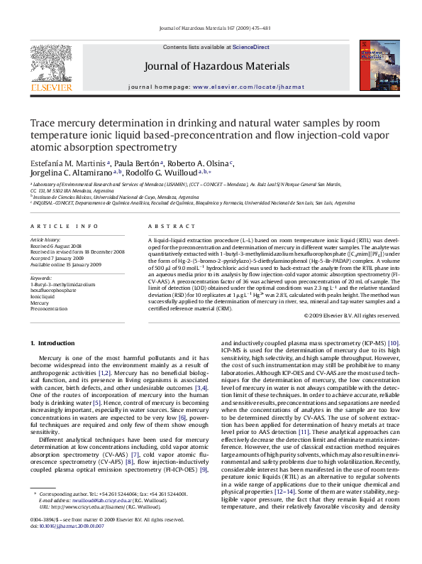 Pdf Trace Mercury Determination In Drinking And Natural Water Samples By Room Temperature
