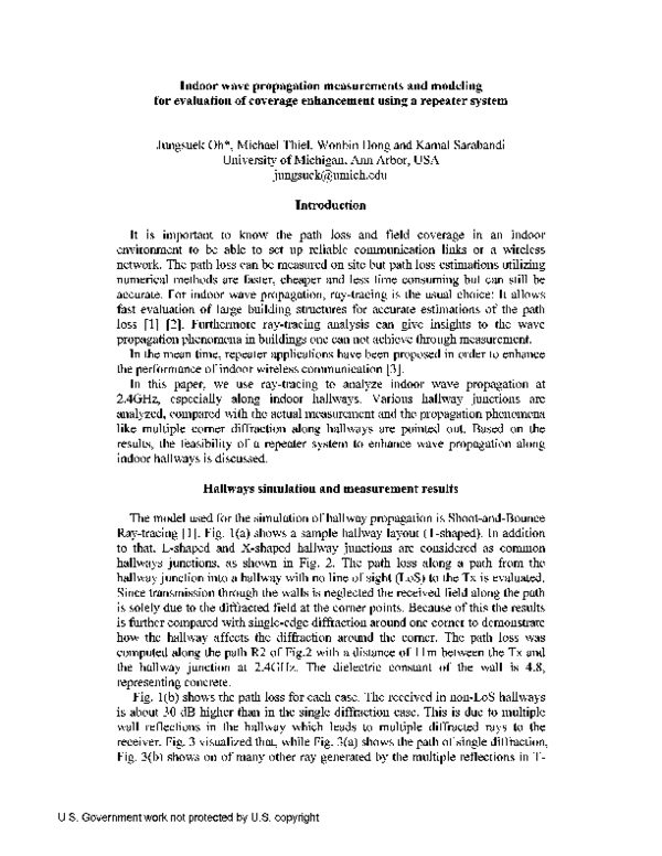 Pdf Indoor Wave Propagation Measurements And Modeling For Evaluation Of Coverage Enhancement