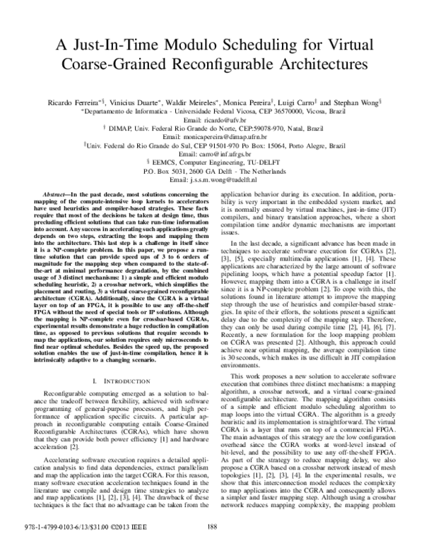 (PDF) A just-in-time modulo scheduling for virtual coarse-grained reconfigurable architectures