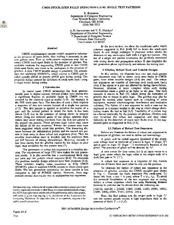 Pdf Cmos Stuck Open Fault Detection Using Single Test Patterns