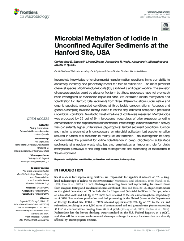 (PDF) Microbial Methylation of Iodide in Unconfined Aquifer Sediments ...