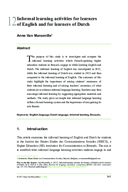 (PDF) Informal learning activities for learners of English and for learners of Dutch