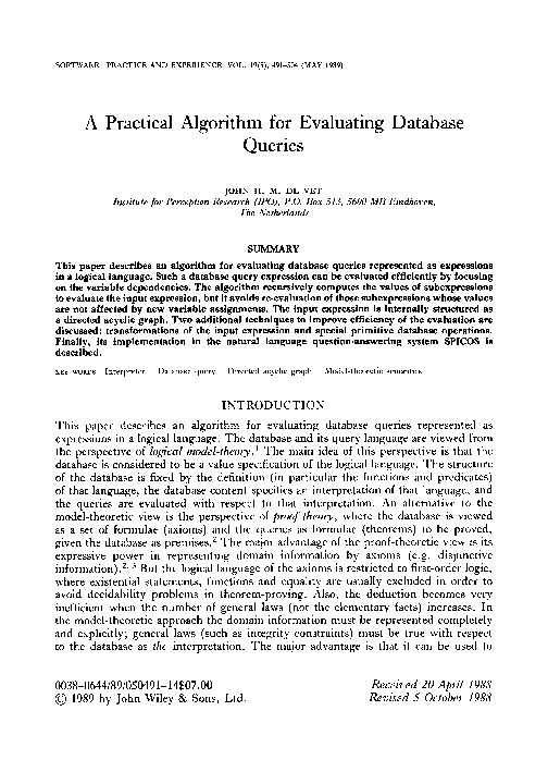 (PDF) A practical algorithm for evaluating database queries