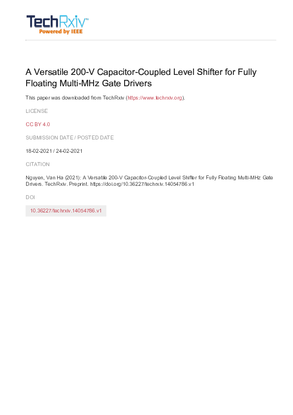 (PDF) A Versatile 200-V Capacitor-Coupled Level Shifter for Fully ...