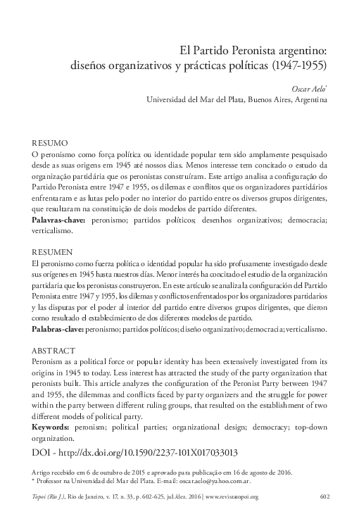 (PDF) El Partido Peronista argentino: diseños organizativos y prácticas ...