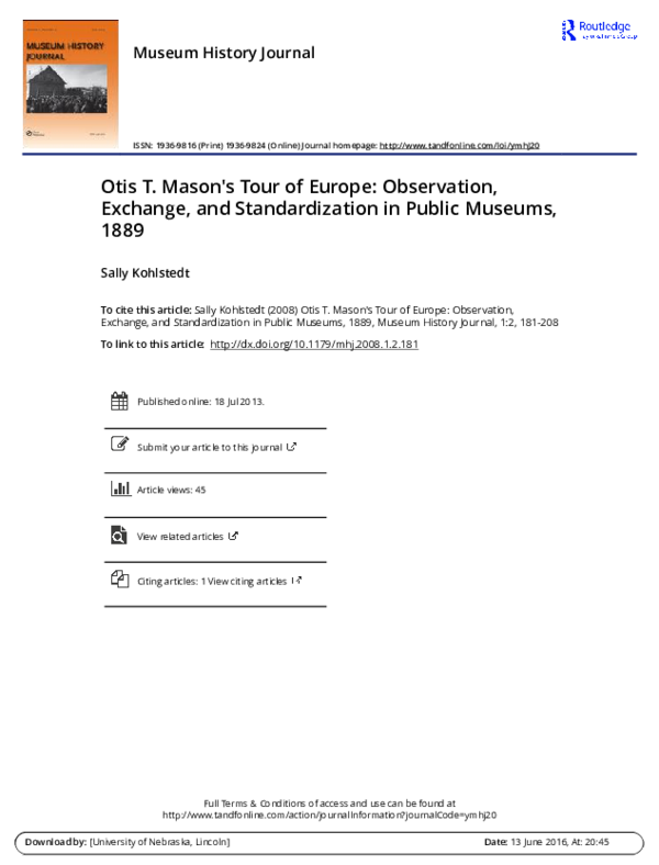 (PDF) Otis T. Mason's Tour of Europe: Observation, Exchange, and Standardization in Public ...