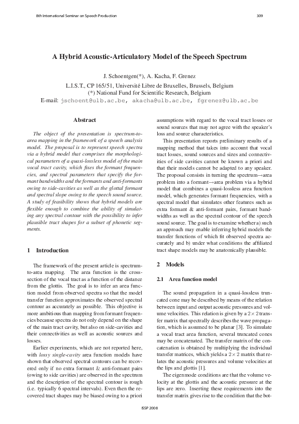 (PDF) A Hybrid Acoustic-Articulatory Model of the Speech Spectrum