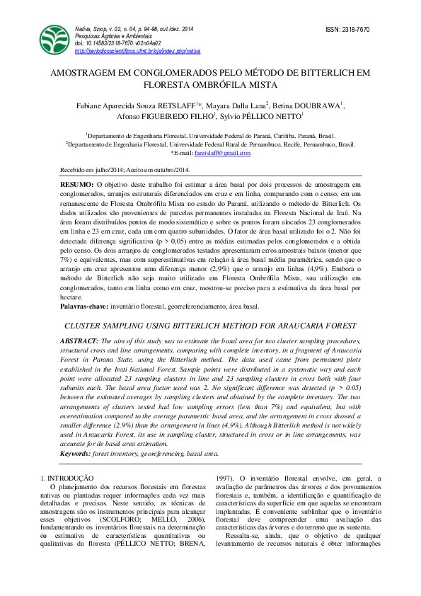(PDF) Amostragem em Conglomerados pelo Método de Bitterlich em Floresta ...