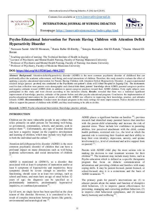 (PDF) Psycho-Educational Intervention for Parents Having Children with ...
