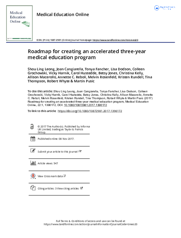 (PDF) Roadmap for creating an accelerated three-year medical education ...