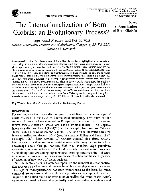 (PDF) The internationalization of Born Globals: An evolutionary process?