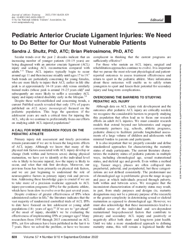 (PDF) Pediatric Anterior Cruciate Ligament Injuries: We Need to Do ...