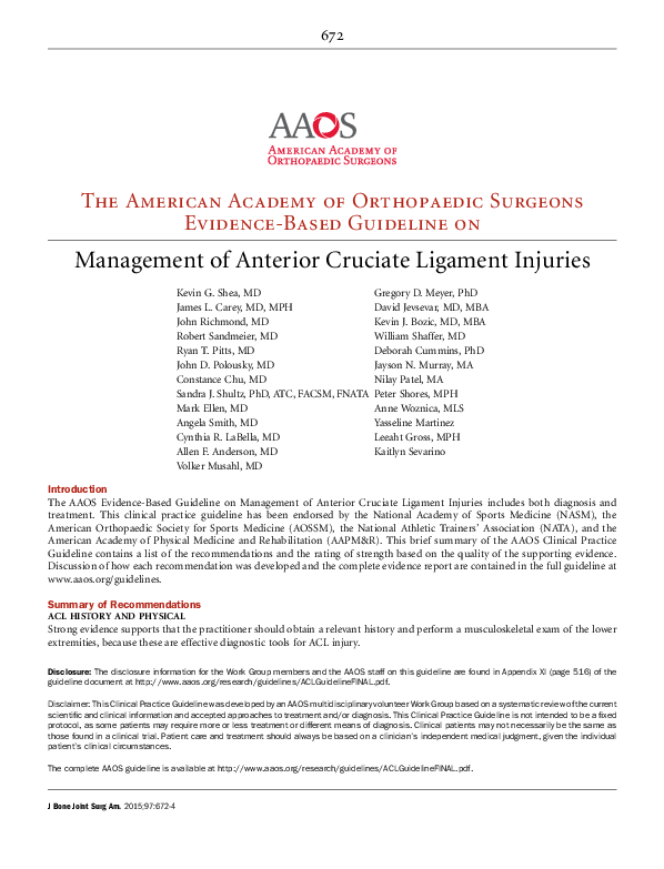 (PDF) The American Academy of Orthopaedic Surgeons Evidence-Based Guideline on Management of ...