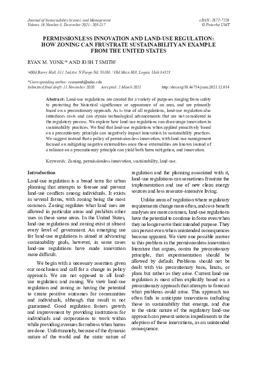 (PDF) Permissionless Innovation and Land-Use Regulation: How Zoning Can ...