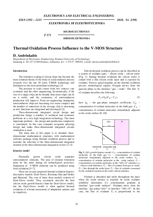 (PDF) Thermal Oxidation Process Influence to the V-MOS Structure