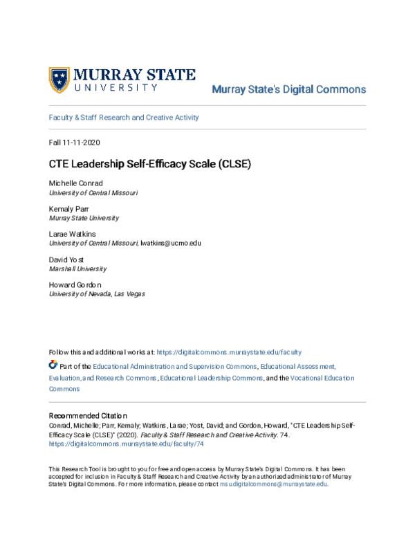 (PDF) CTE Leadership Self-Efficacy Scale (CLSE)