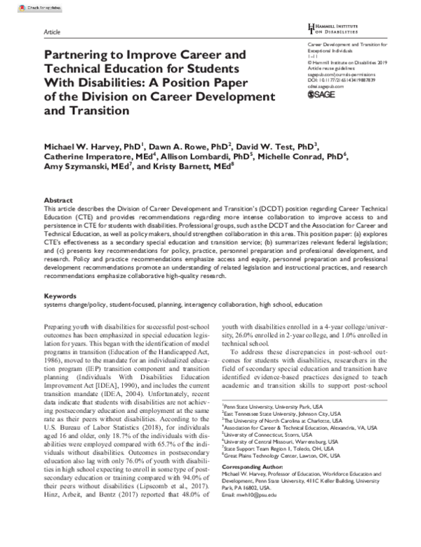 (PDF) Partnering to Improve Career and Technical Education for Students With Disabilities: A ...