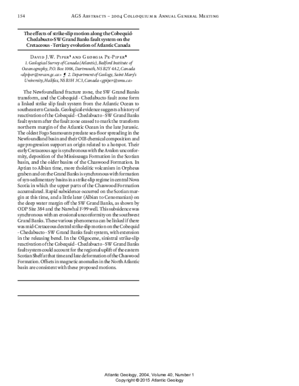 (PDF) The effects of strike-slip motion along the Cobequid - Chedabucto ...