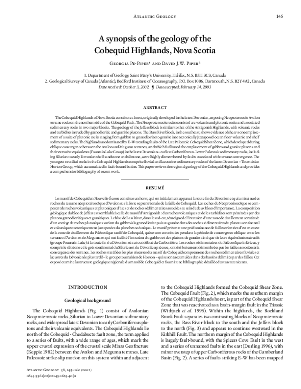 (PDF) A synopsis of the geology of the Cobequid Highlands, Nova Scotia