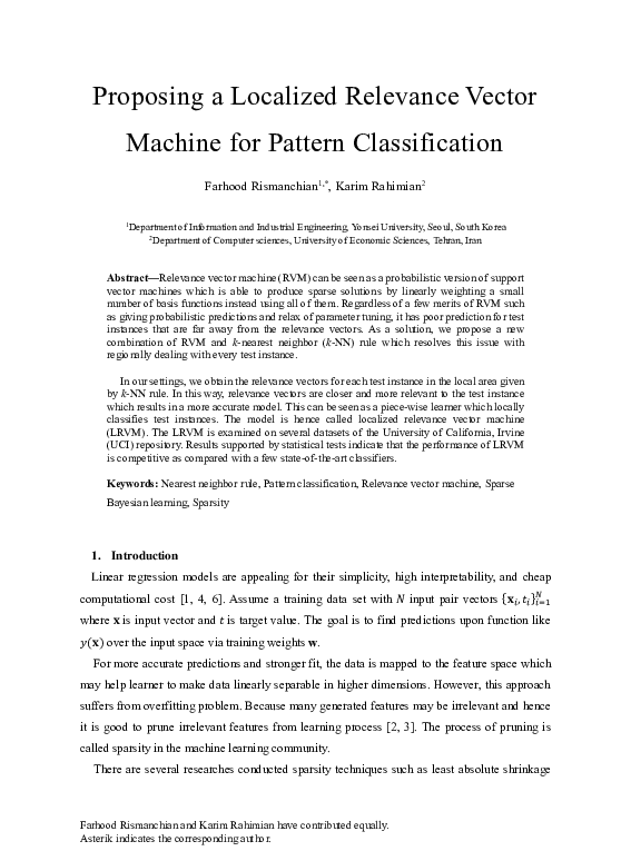 (PDF) Proposing a Localized Relevance Vector Machine for Pattern Classification
