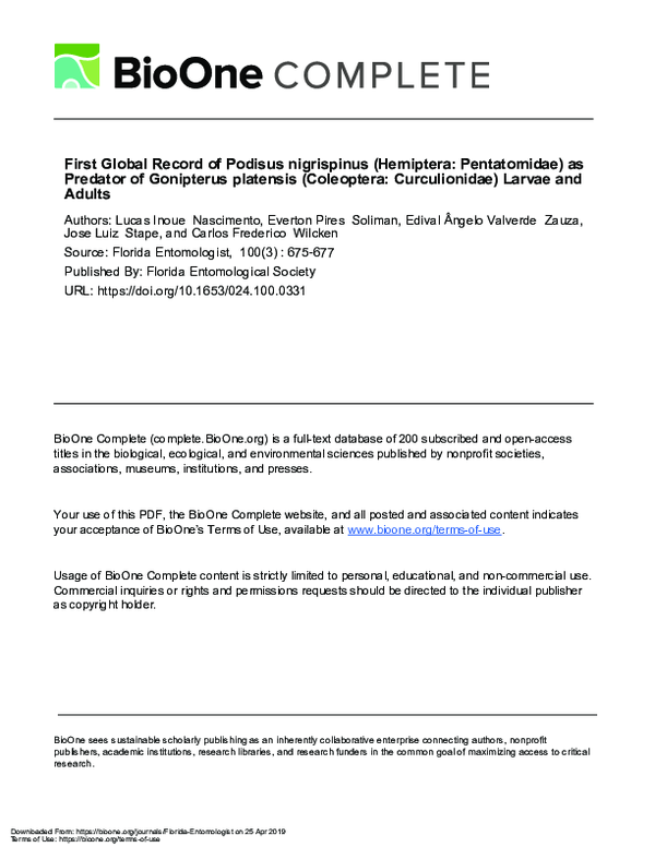 (PDF) First Global Record ofPodisus nigrispinus(Hemiptera: Pentatomidae ...