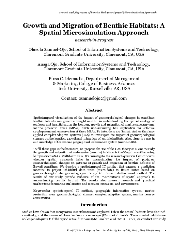 (PDF) Growth and Migration of Benthic Habitats: A Spatial Microsimulation Approach