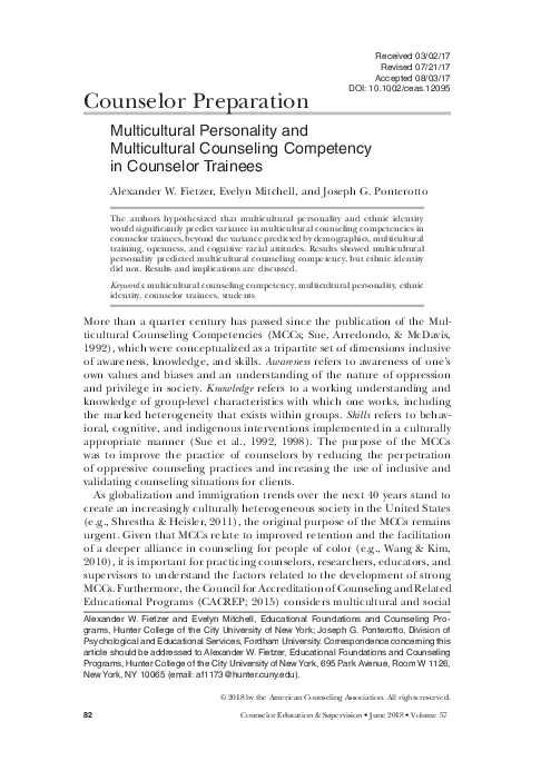 (PDF) Multicultural Personality and Multicultural Counseling Competency ...