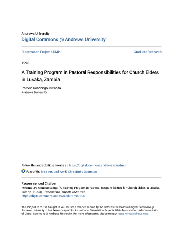 (PDF) A Training Program in Pastoral Responsibilities for Church Elders ...