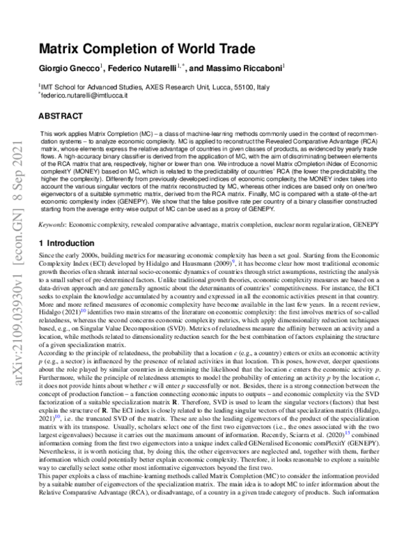 (PDF) Matrix Completion of World Trade (PDF) Matrix Completion of World Trade