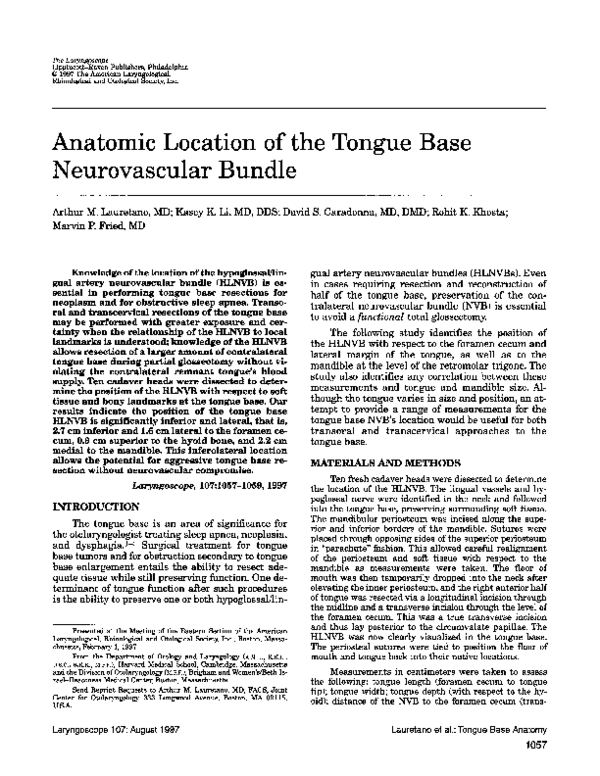 (PDF) Anatomic Location of the Tongue Base Neurovascular Bundle