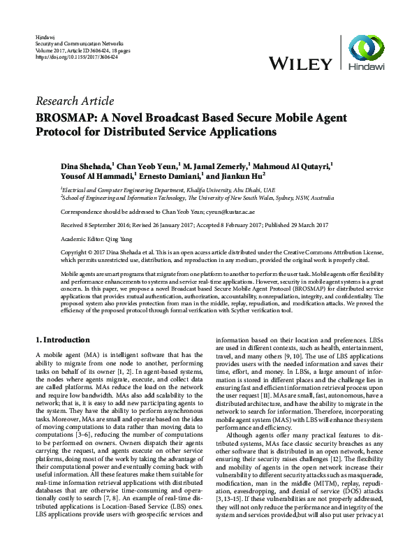 (PDF) BROSMAP: A Novel Broadcast Based Secure Mobile Agent Protocol for ...