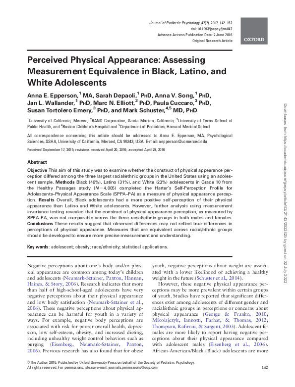 (PDF) Perceived Physical Appearance: Assessing Measurement Equivalence ...