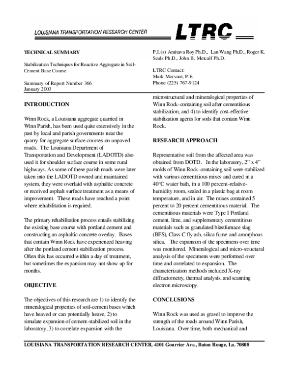 (PDF) Stabilization techniques for reactive aggregate in soil-cement ...