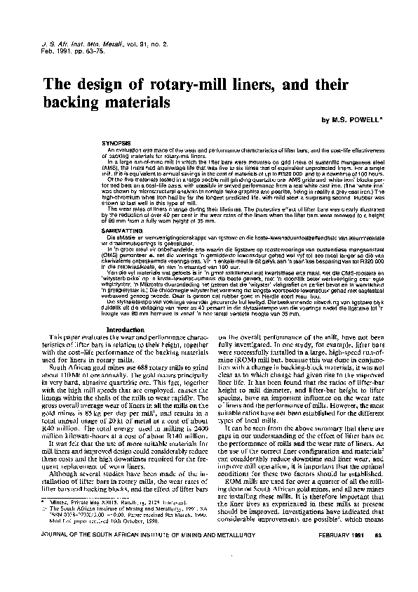(PDF) The design of rotary-mill liners, and their backing materials