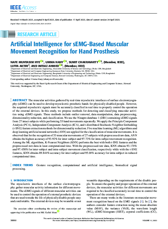 (PDF) AI for sEMG Hand Prosthesis Movement Recognition