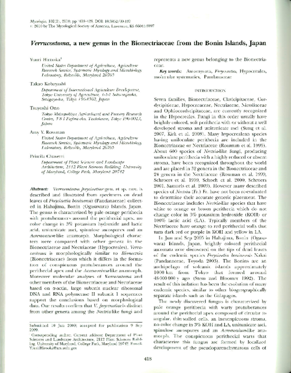 (PDF) Verrucostoma, a new genus in the Bionectriaceae from the Bonin ...