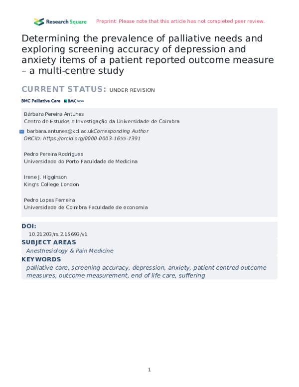 (PDF) Determining the prevalence of palliative needs and exploring ...