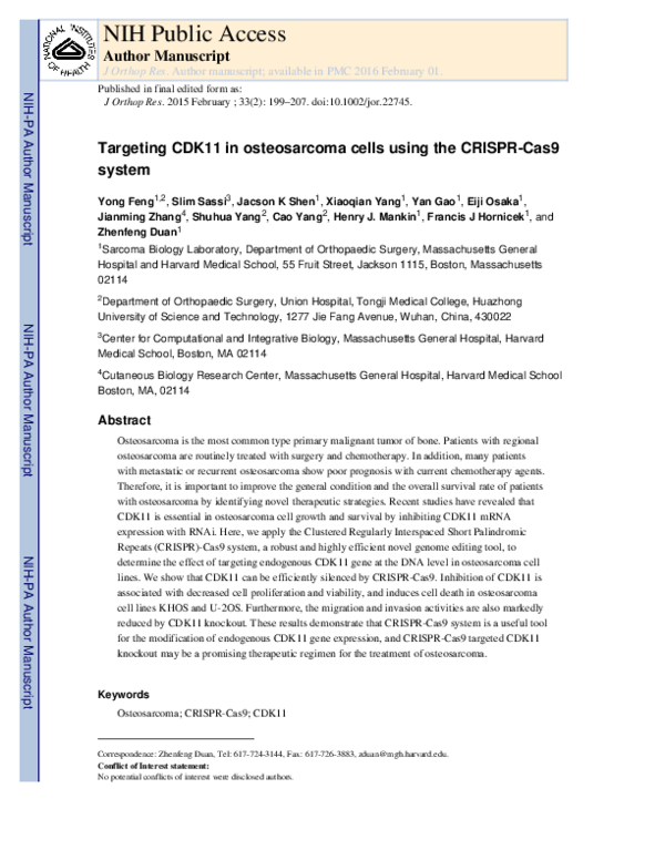 (PDF) Targeting Cdk11 in osteosarcoma cells using the CRISPR‐cas9 system
