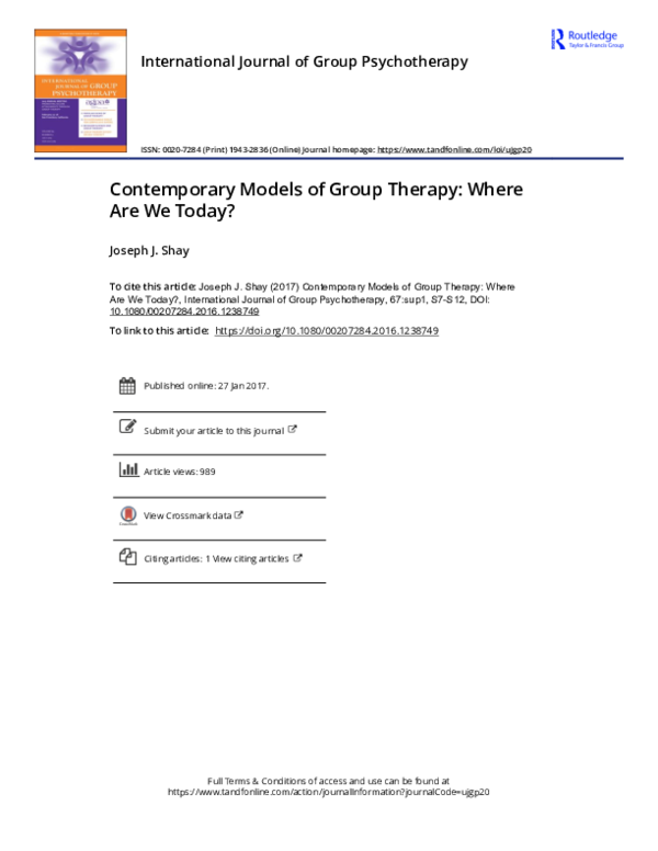 (PDF) Shay 2017 Contemporary Models of Group Psychotherapy Where Are We ...