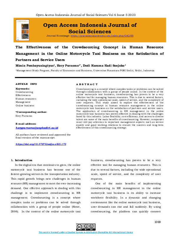 Pdf The Effectiveness Of The Crowdsourcing Concept In Human Resource Management In The Online